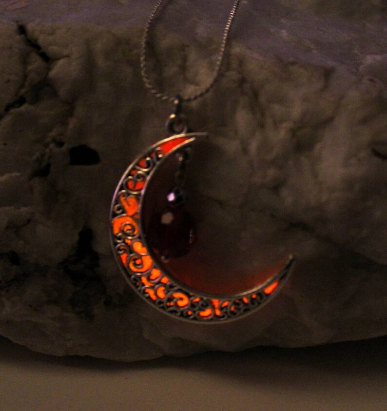 Blood Moon Glow in the Dark Pendant With a Red Czech Crystal Charm Drop ...