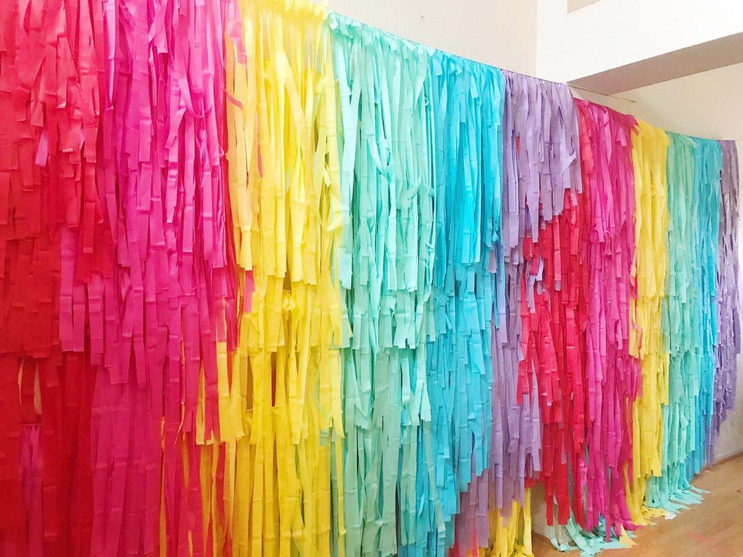 12-10ft Strands Plastic Tablecloth Fringe Backdrop, Flagtape Backdrop ...