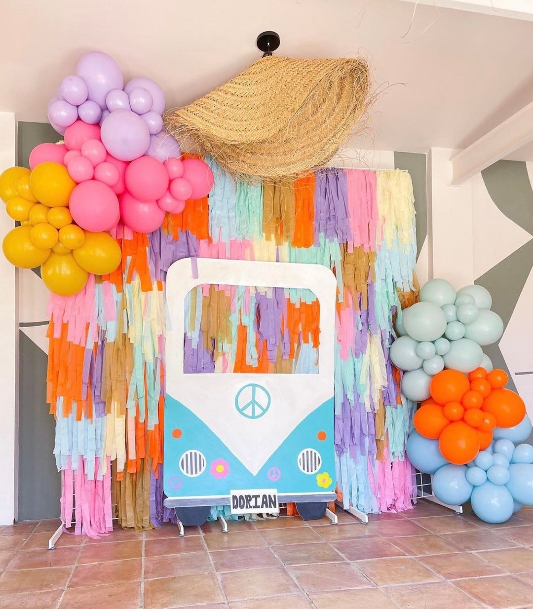 Boho Bluey Party Fringe Backdrop Hot Air Balloon Bear Theme Baby Shower ...