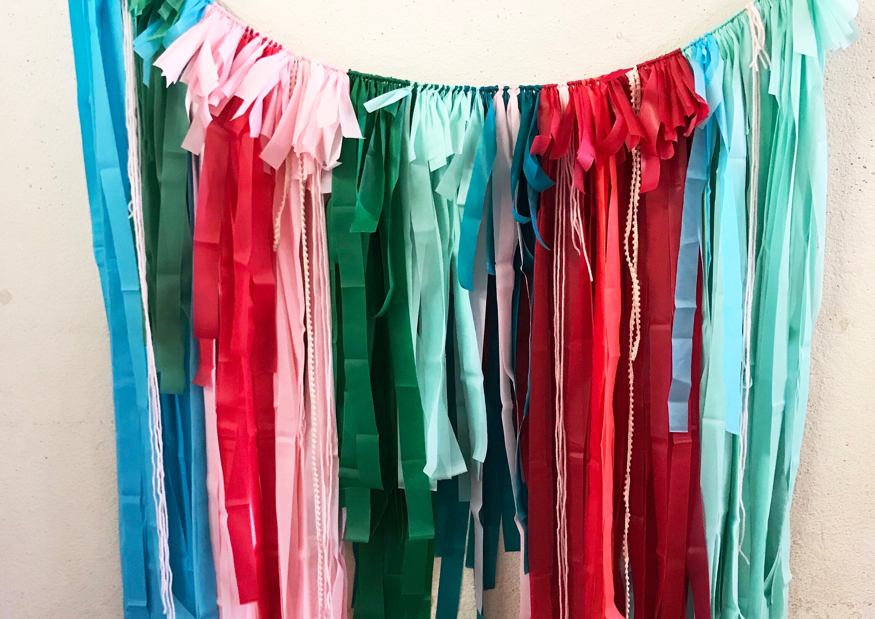 Christmas 4ft x 4ft plastic fringe backdrop with yarn and pom | Etsy
