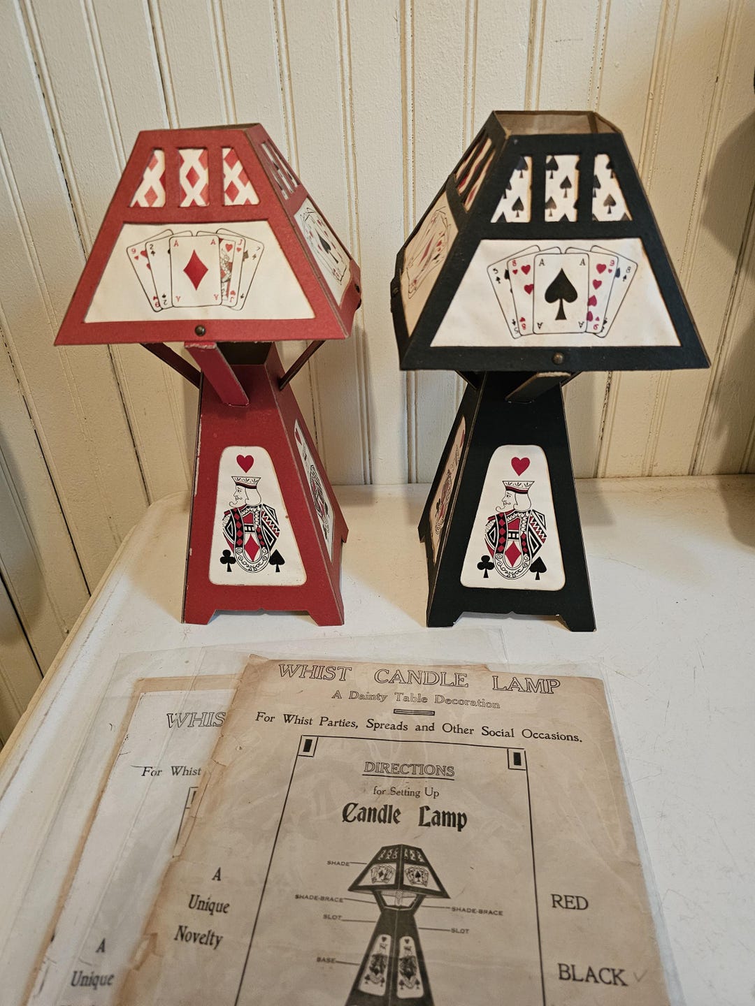 2 Vintage Whist Card Game Table Decor Lamps - Etsy