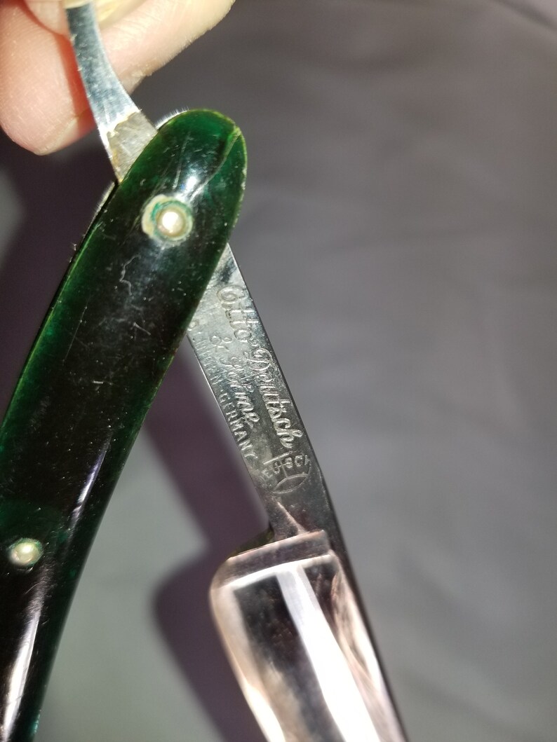 Vintage C. 1910's Straight Razor Green Glass Handle Silver Art Nouveau ...
