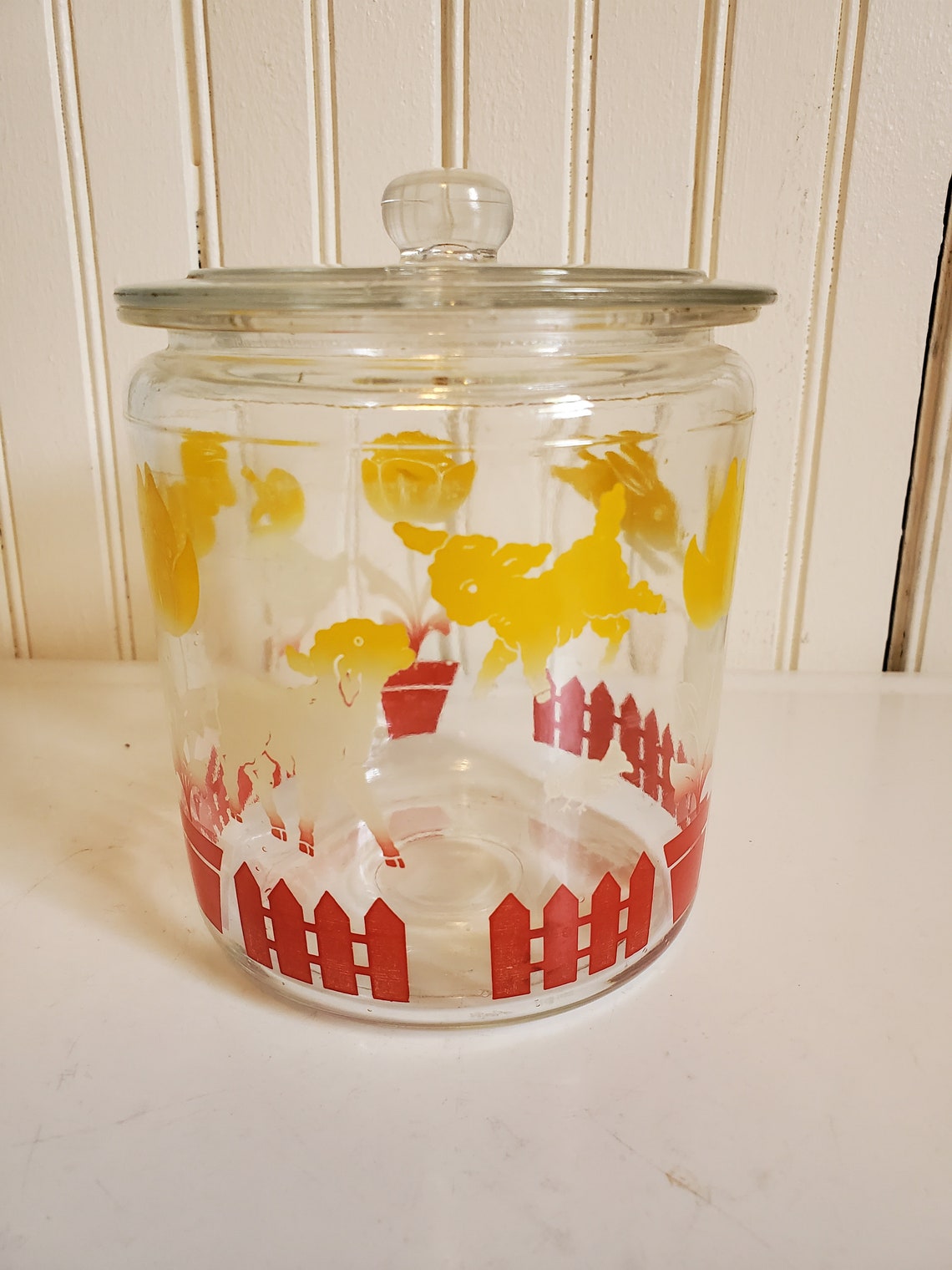 Vintage 1950s Glass Biscuit Cookie Jar Bunnies Chicks Lambs - Etsy