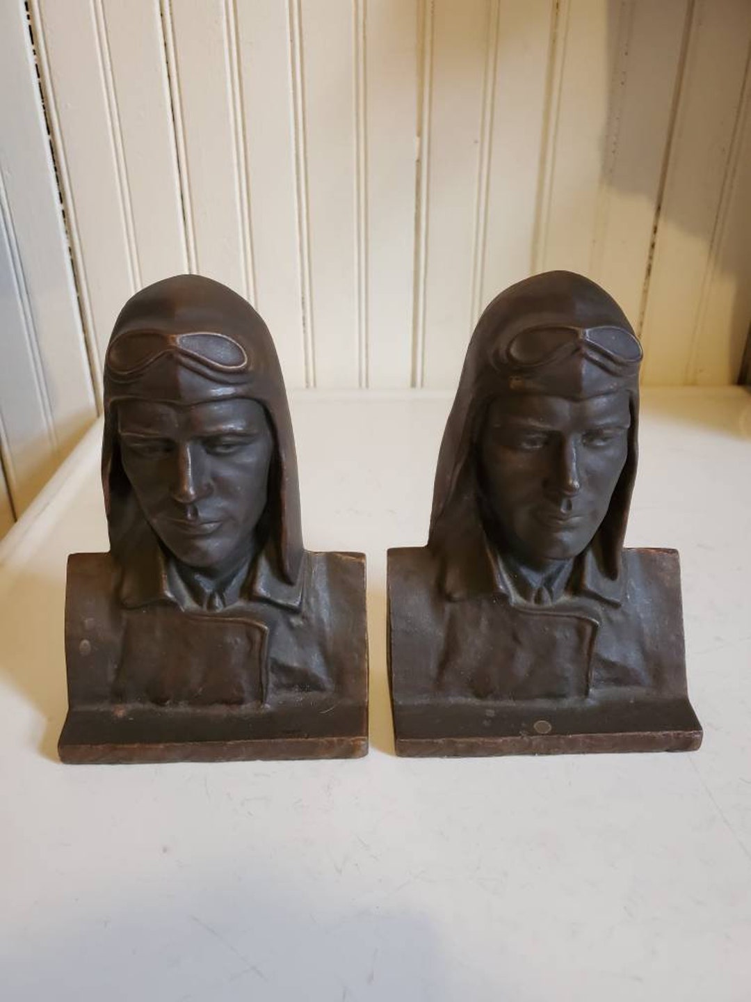 Antique 1920s Lindbergh Pilot Bookends Cast Iron Sargent 3021PH - Etsy