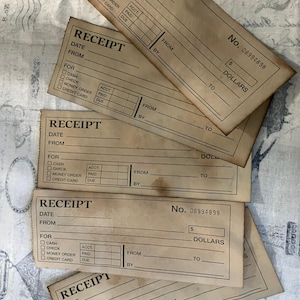 Receipts 7 Coffee Stained Dyed for Junk Journals Scrapbooks Planners ...