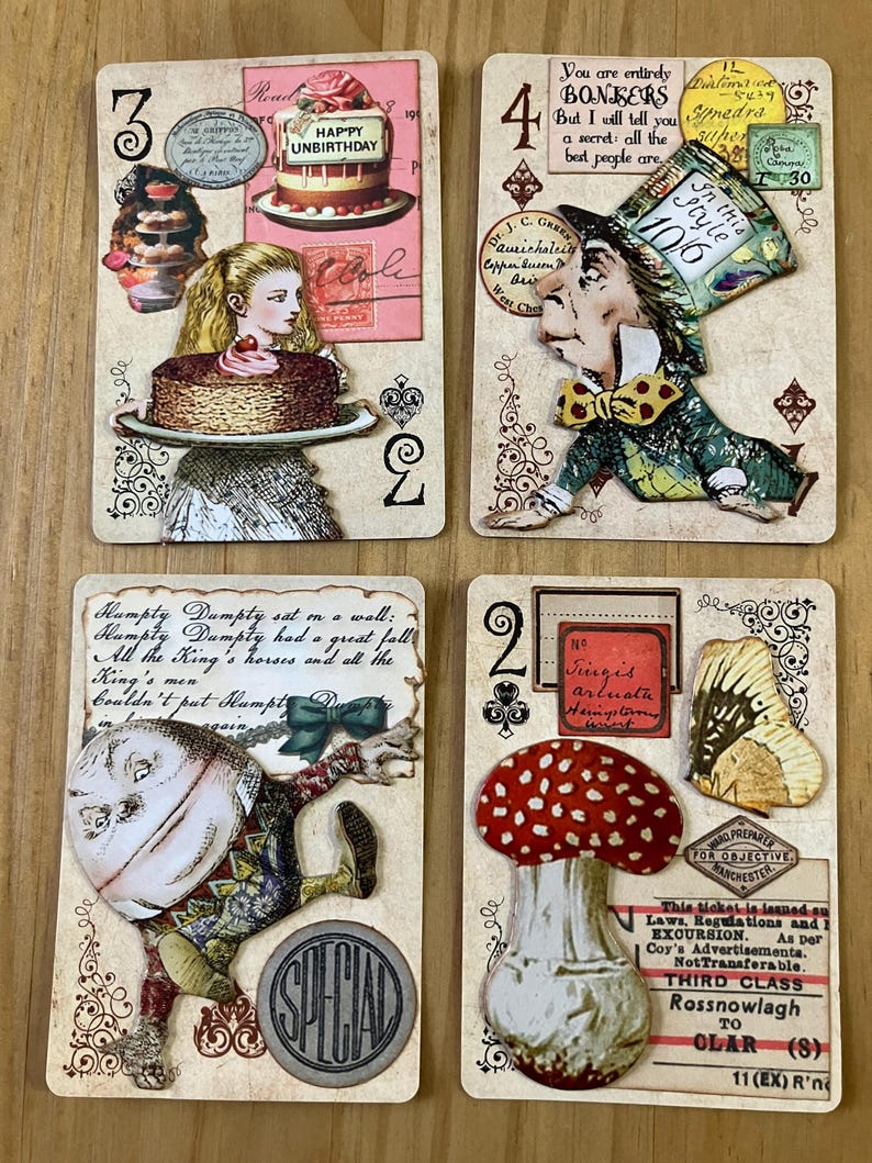 Alice in Wonderland Altered Playing Cards Set of 4 Junk Journals ...