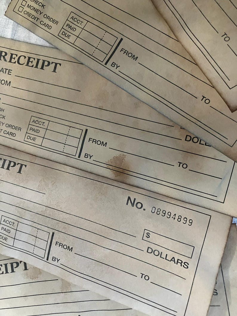 Receipts 7 Coffee Stained Dyed for Junk Journals Scrapbooks Planners ...