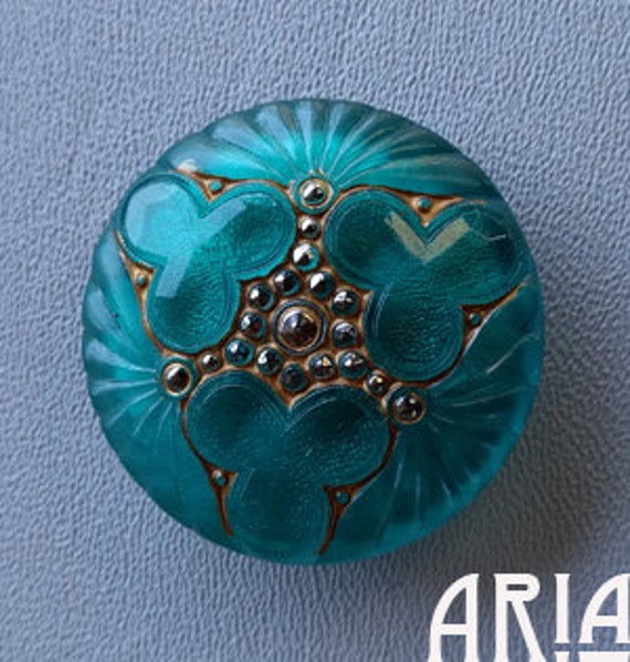 CZECH GLASS BUTTON: 36mm Handpainted Trefoil Medallion Czech | Etsy