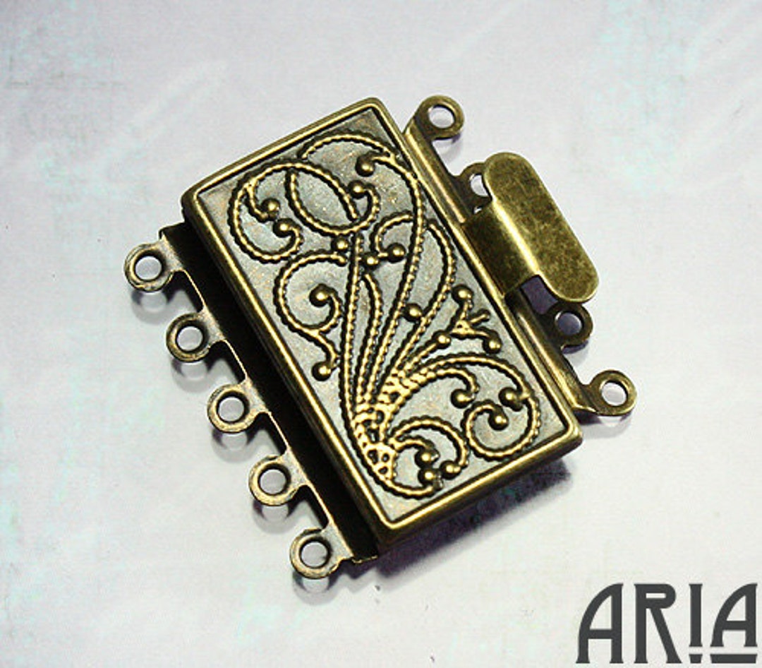 NOUVEAU BOX CLASP: 23x21mm Antique Brass Five Strand Nouveau Box Clasp ...