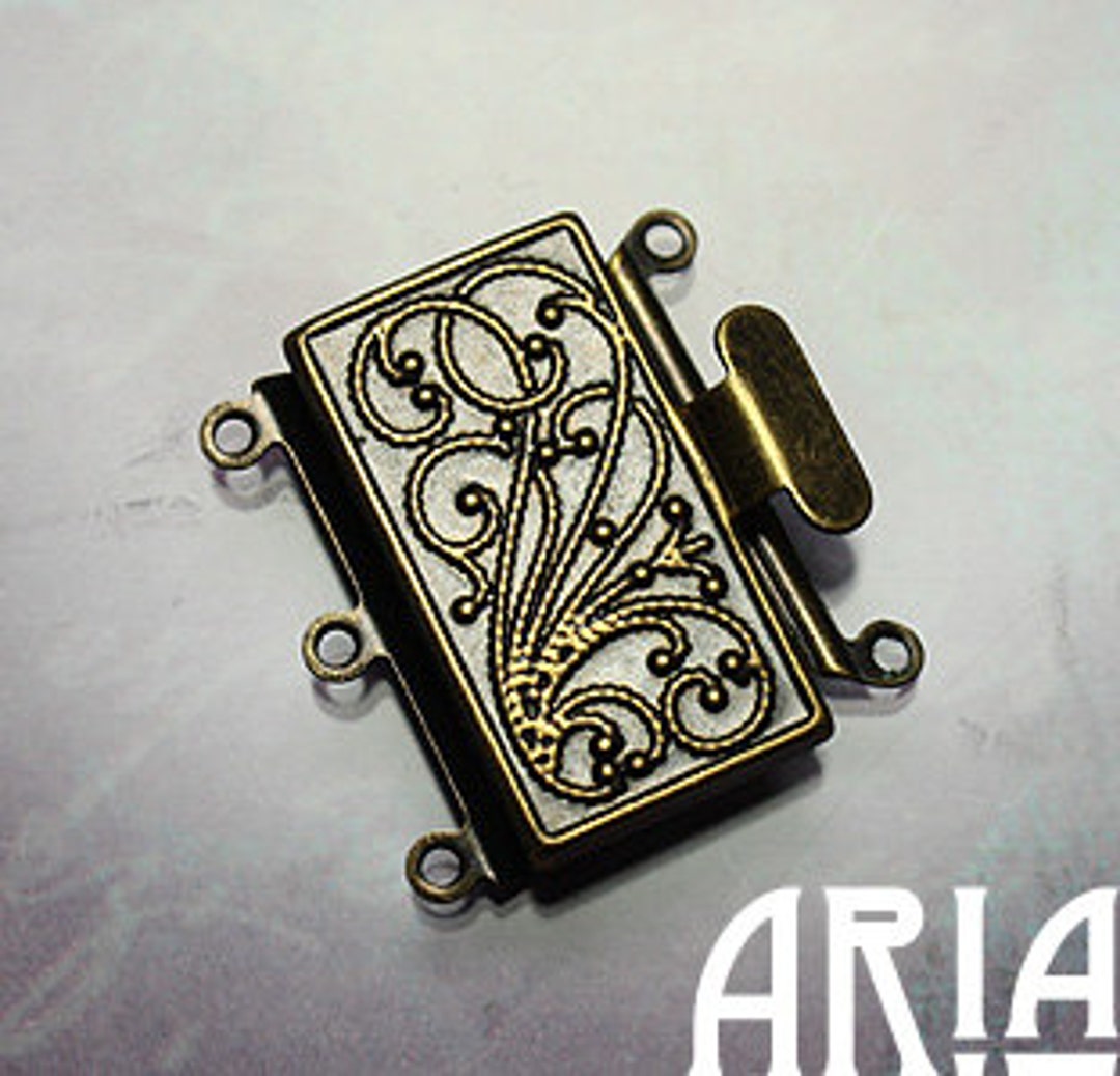NOUVEAU BOX CLASP: 23x21mm Antiqued Brass Three Strand Nouveau Box ...