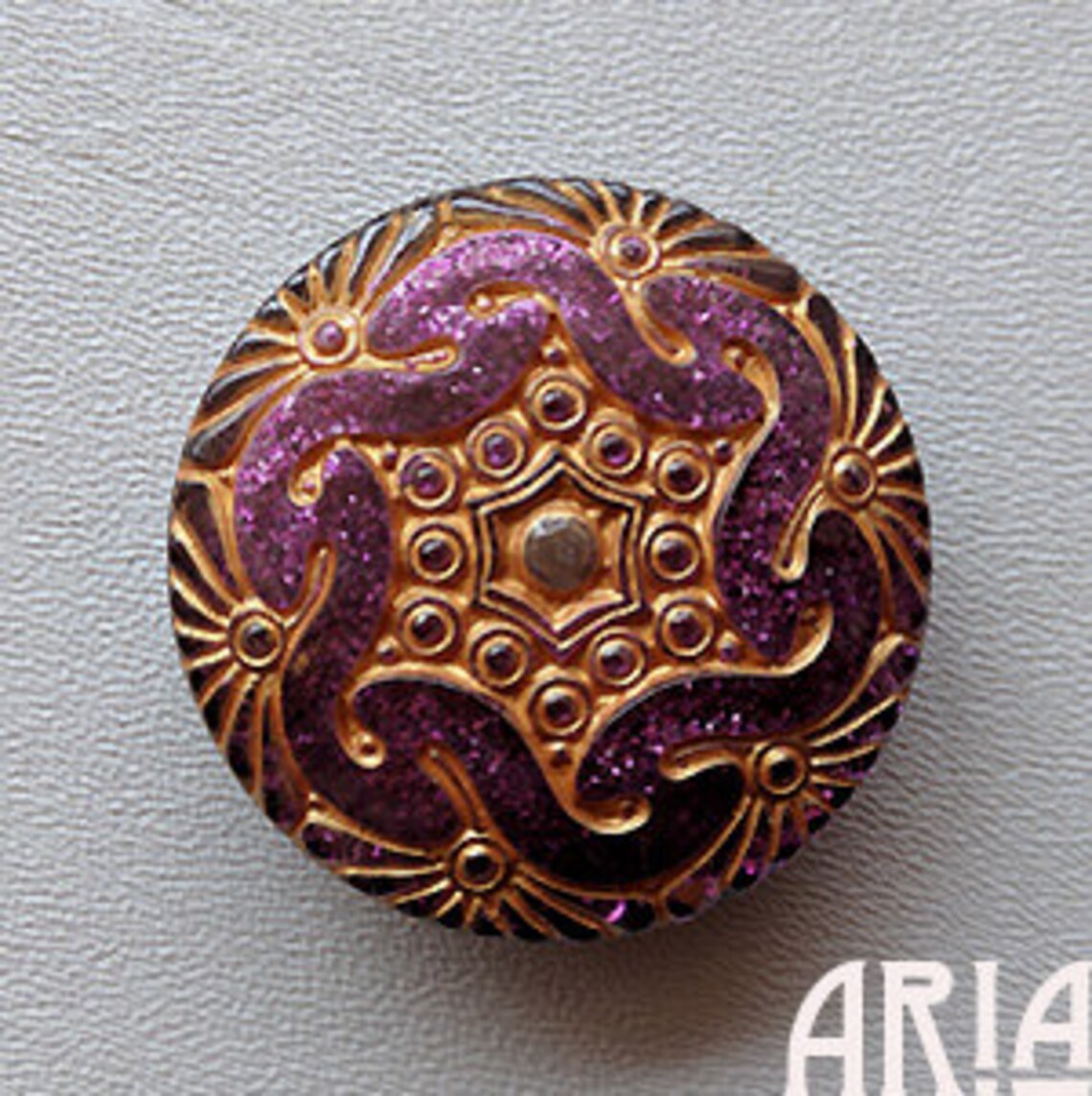 CZECH GLASS BUTTON: 41mm Lacey Twist Handpainted Czech Button, Pendant ...