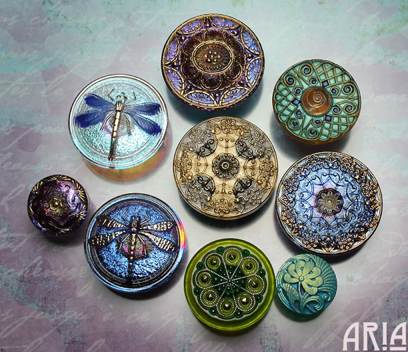 CZECH GLASS BUTTON: 31mm Handpainted Flower Swirl Czech Glass | Etsy