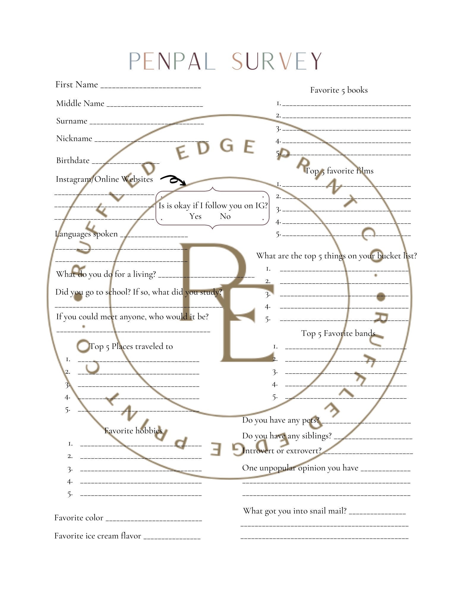 Penpal Survey - Etsy