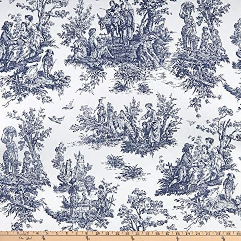 Upholstery Fabric Drapery Fabric Blue French Toile Fabric - Etsy