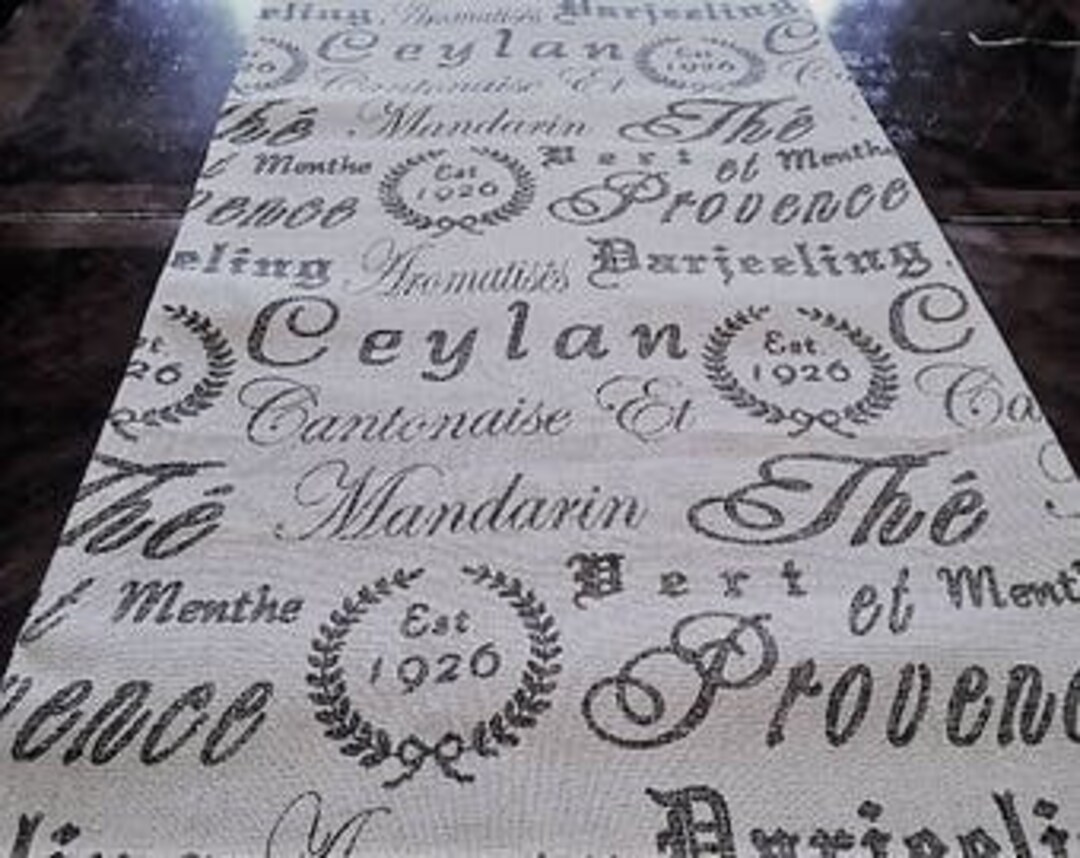 Script Table Runner, Table Linen, Bed Runner, Black French Script ...