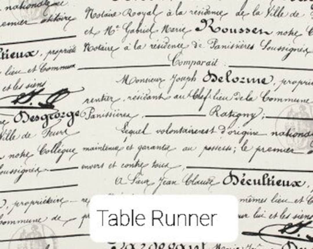 Script Table Runner, Script Table Linen, Penmanship Table Runner ...