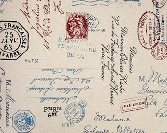 French Script Fabric | Etsy