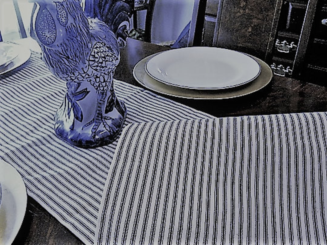Ticking Stripe Table Runner, Blue French Stripe Runner, Table Runner ...