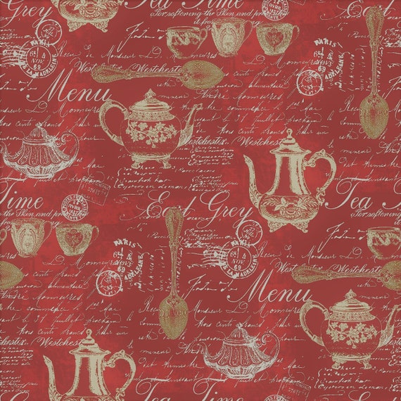 French Script Upholstery Fabric Drapery Fabric Teatime - Etsy