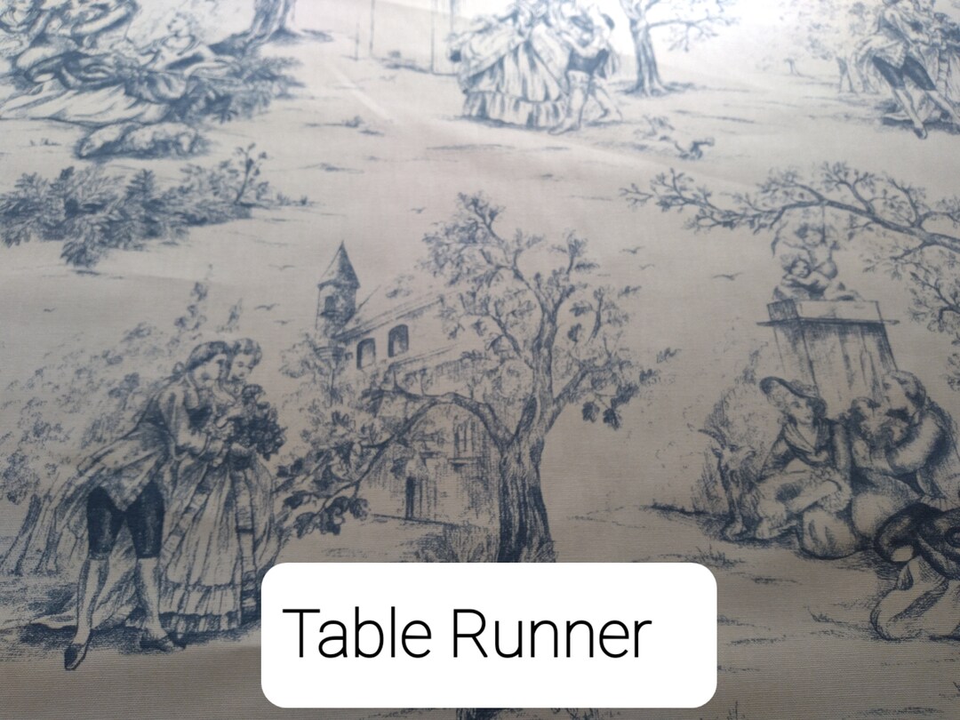 Blue Toile Runner, French Toile Table Runner, French Table Linen, Bed ...