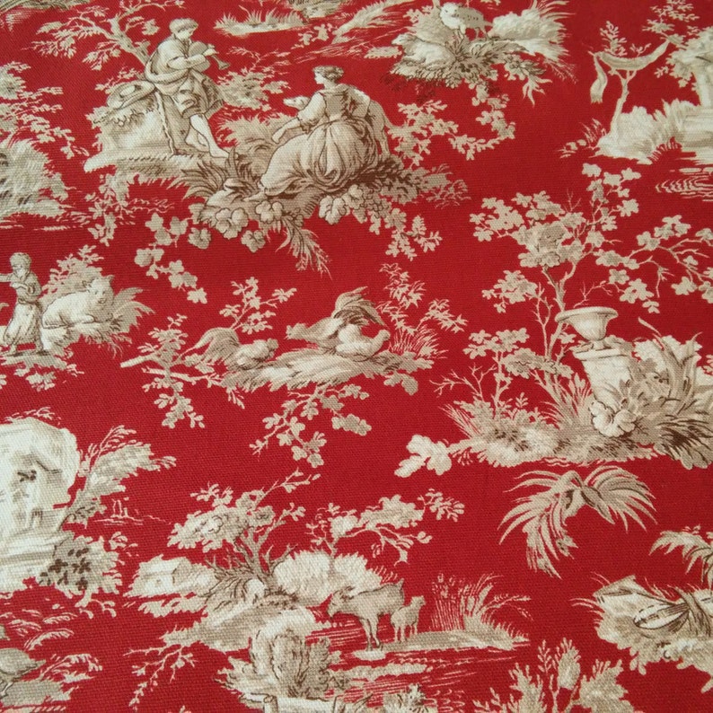Upholstery Fabric, Drapery Fabric, Red French Toile Fabric, Pastoral ...