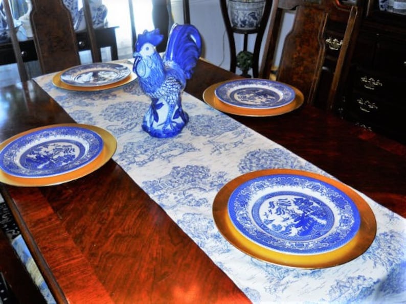 Blue Toile Runner, French Toile Table Runner, French Table Linen, Bed ...