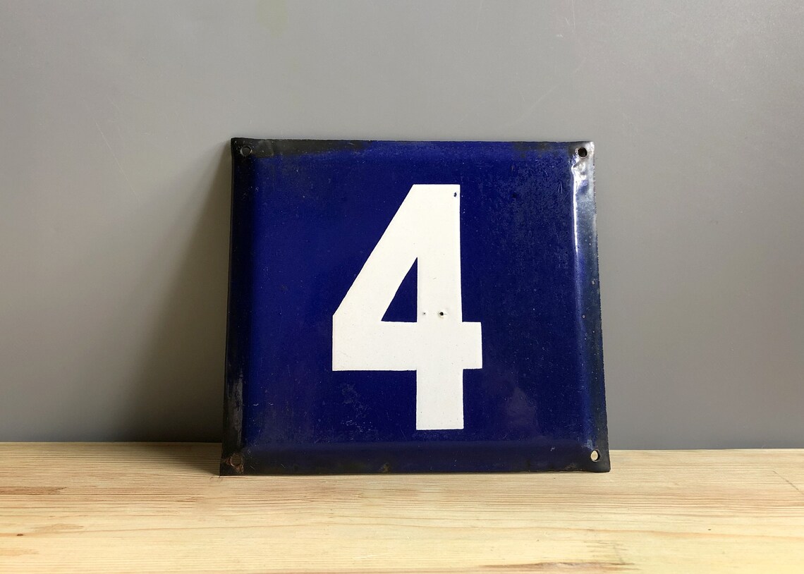 Vintage House Number sign 4 Blue enameled metal sign Soviet | Etsy