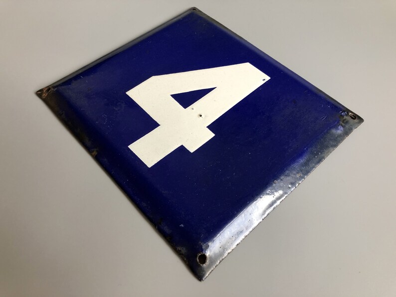 Vintage House Number Sign 4 Blue Enameled Metal Sign Soviet - Etsy