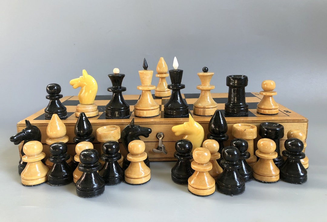 Vintage Soviet Wooden Chess Set USSR Board Game, Complete Set - Etsy