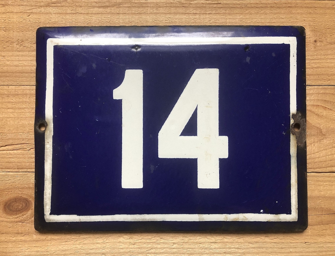 Vintage House Number Sign 14 Blue Enameled Metal Sign Soviet - Etsy