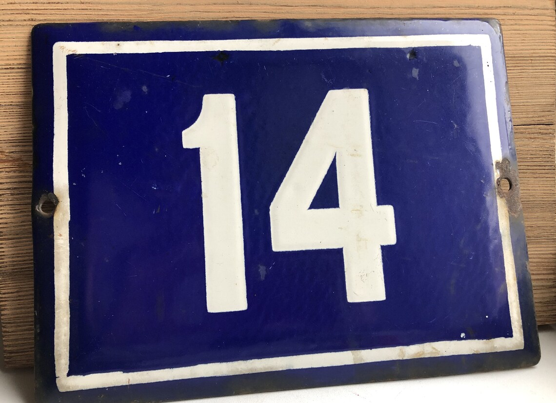 Vintage House Number sign 14 Blue enameled metal sign Soviet | Etsy