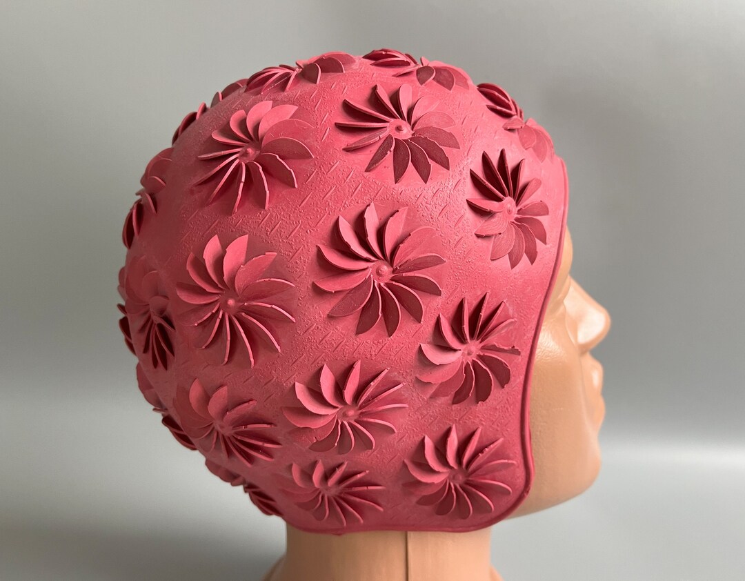 Vintage Swimming Cap, Swimming Bathing Cap Hat, Pink Embossed Rubber ...