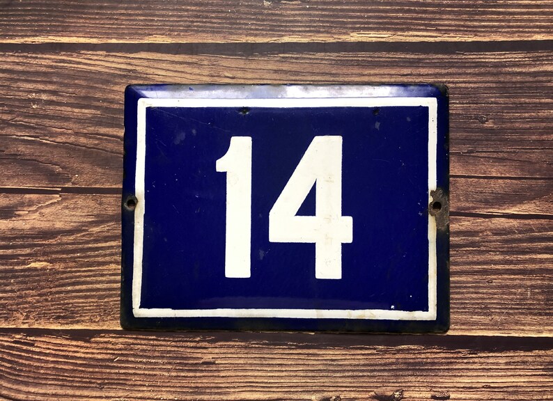 Vintage House Number Sign 14 Blue Enameled Metal Sign Soviet - Etsy