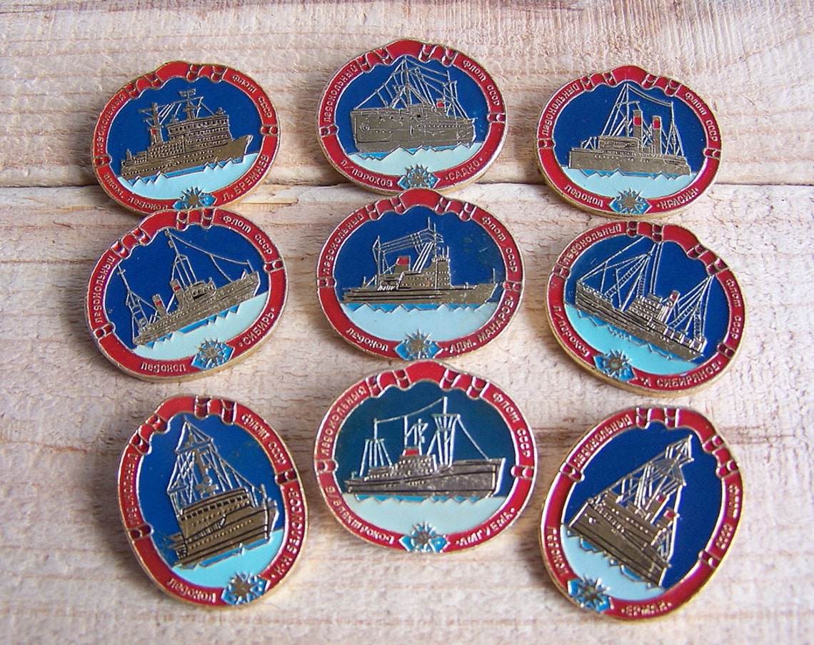 9 Vintage Soviet NAVY Pins Badges Icebreaker fleet of the USSR | Etsy