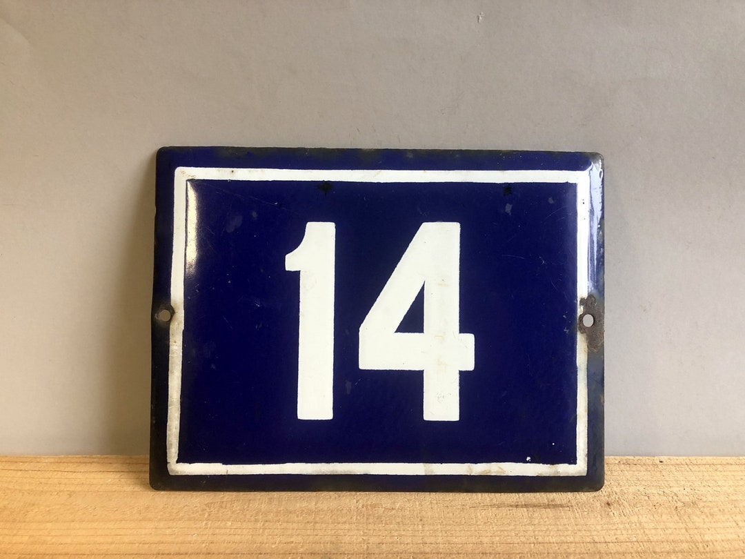 Vintage House Number Sign 14 Blue Enameled Metal Sign Soviet - Etsy