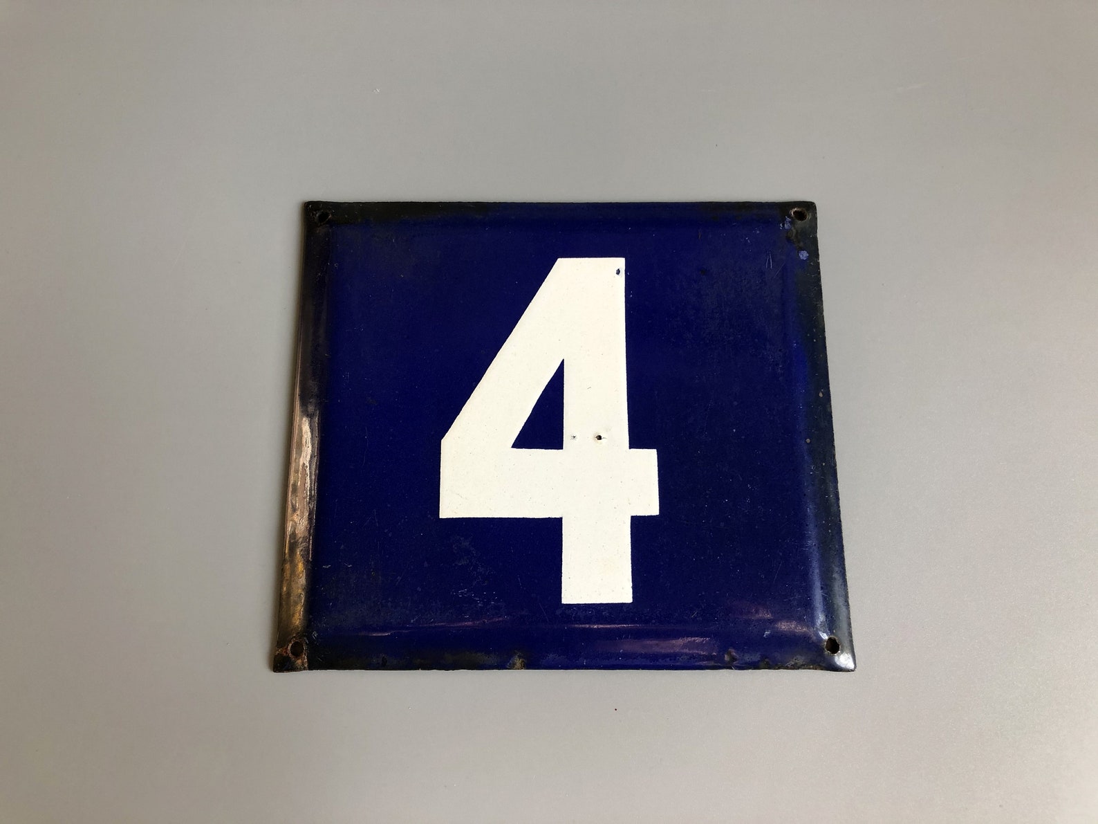 Vintage House Number sign 4 Blue enameled metal sign Soviet | Etsy