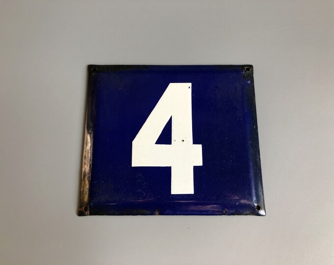 Vintage House Number Sign 4 Blue Enameled Metal Sign Soviet Era USSR ...