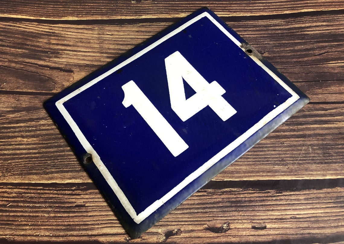 Vintage House Number Sign 14 Blue Enameled Metal Sign Soviet - Etsy
