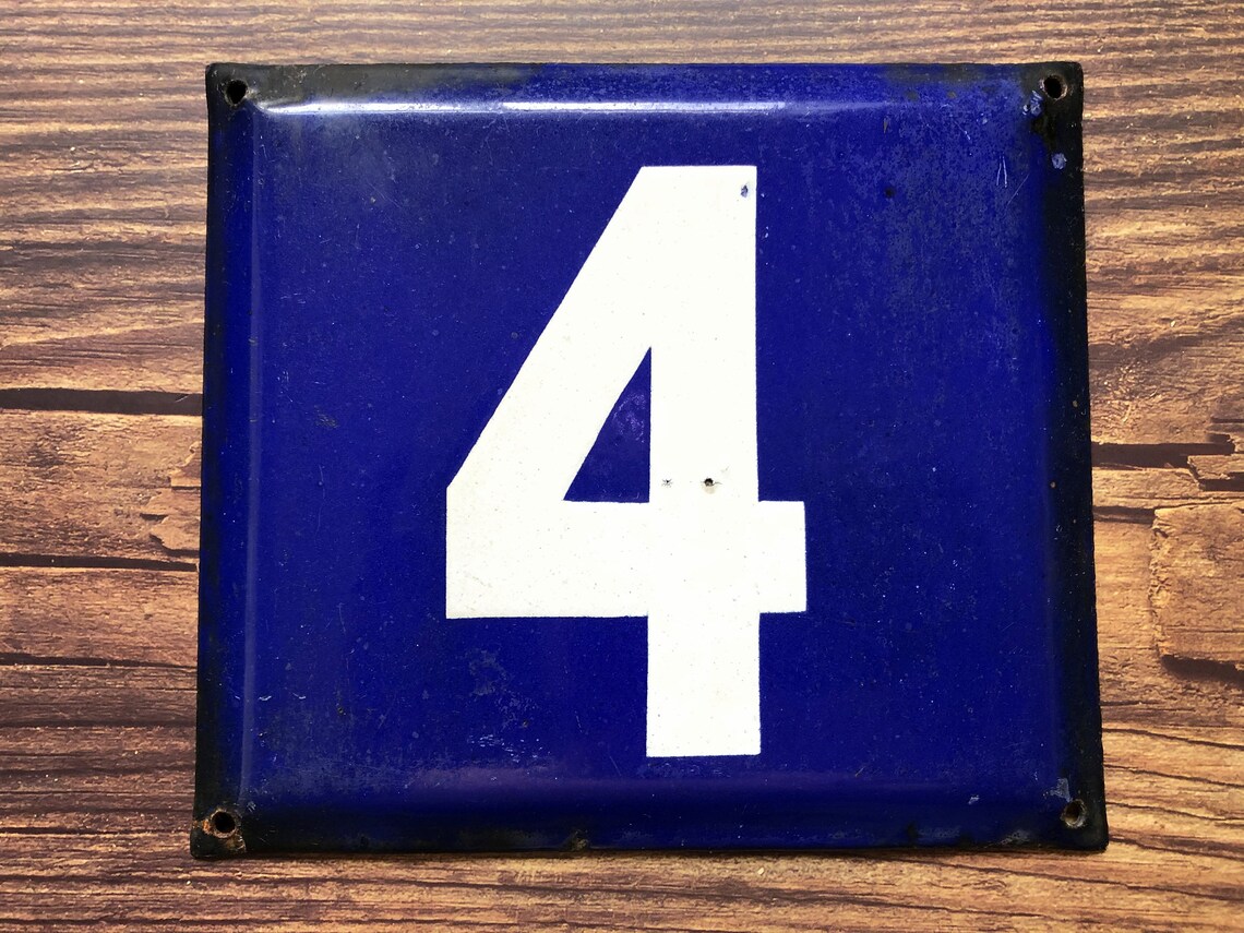 Vintage House Number sign 4 Blue enameled metal sign Soviet | Etsy