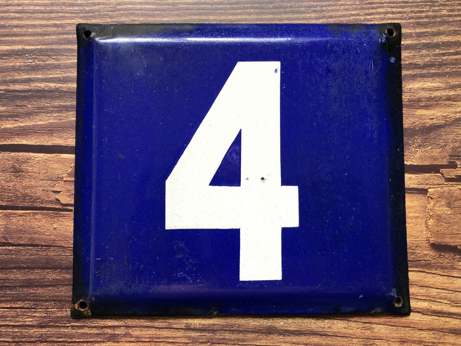 Vintage House Number sign 4 Blue enameled metal sign Soviet | Etsy
