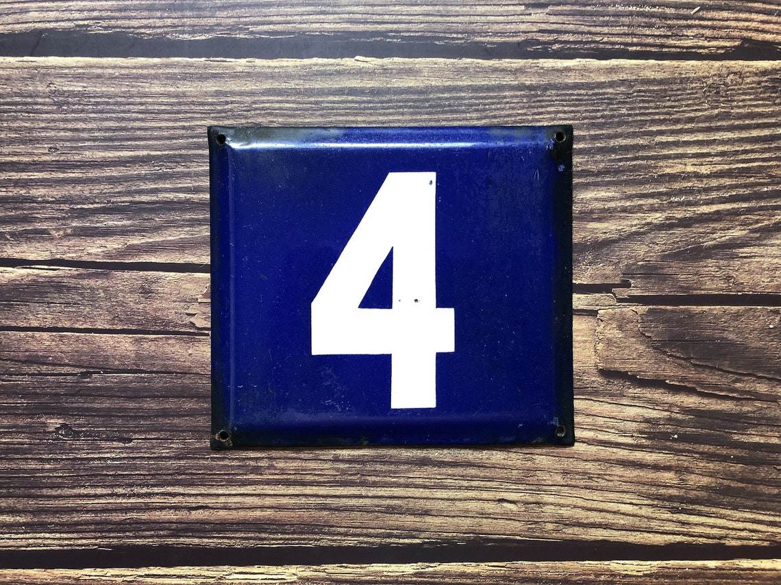 Vintage House Number sign 4 Blue enameled metal sign Soviet | Etsy