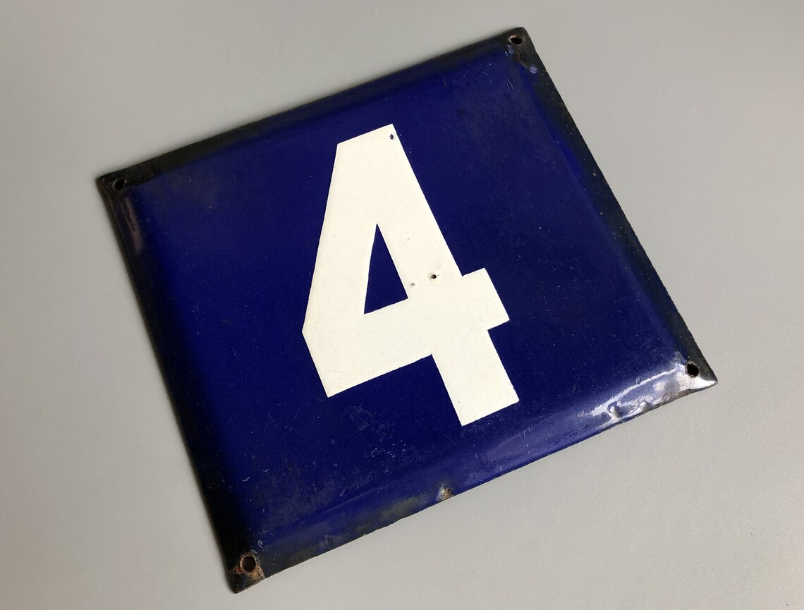 Vintage House Number sign 4 Blue enameled metal sign Soviet | Etsy