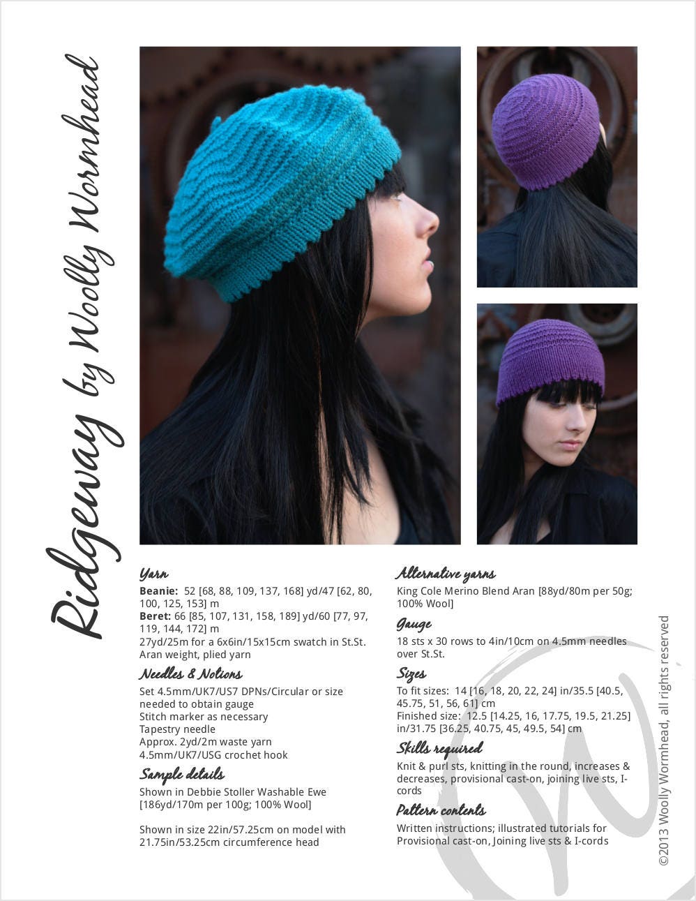 Ridgeway Beretbeanie PDF Knitting Pattern instructions - Etsy UK
