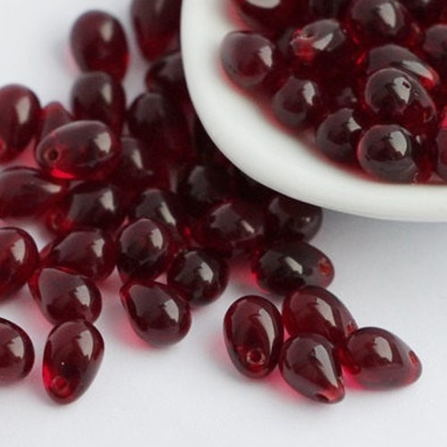 5x7mm Garnet Red Tiny Teardrop 25pcs Czech Glass Drops Beads - Etsy