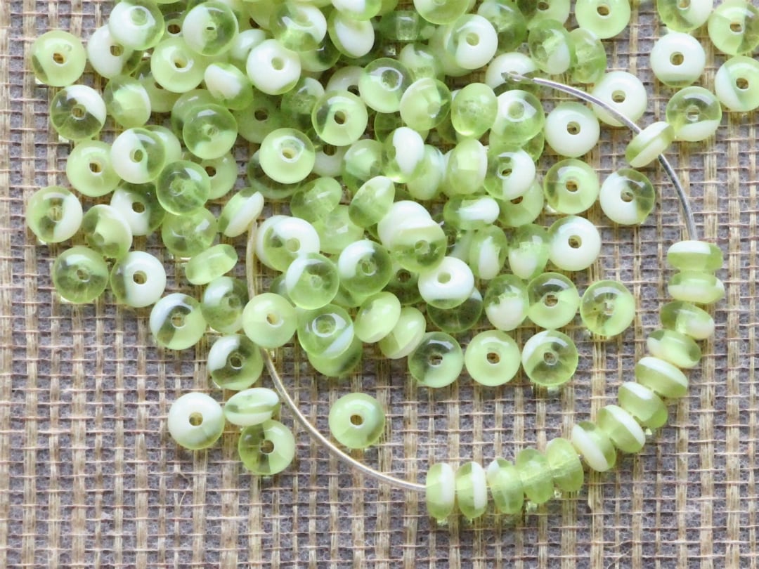 100pcs 4mm Mix Color Rondelle Wafer Beads Small Green Ivory Glass ...