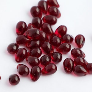 5x7mm Garnet Red Tiny Teardrop 25pcs Czech Glass Drops Beads Dark Red ...