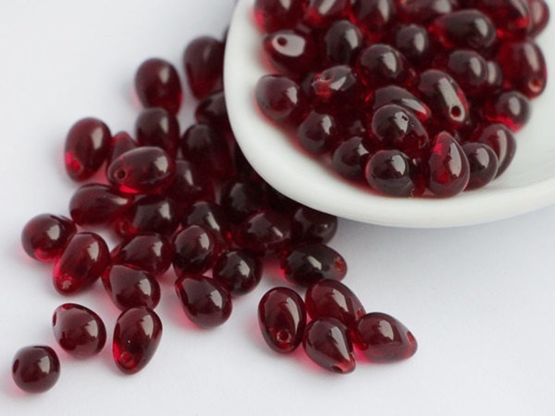 5x7mm Garnet Red Tiny Teardrop (25pcs) Czech Glass Drops Beads Dark Red ...