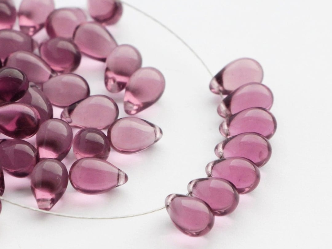 25pcs Amethyst Czech Glass Drops Beads 6x9mm Purple Czech Glass Teardrop Lilac Briolette 9x6mm ...