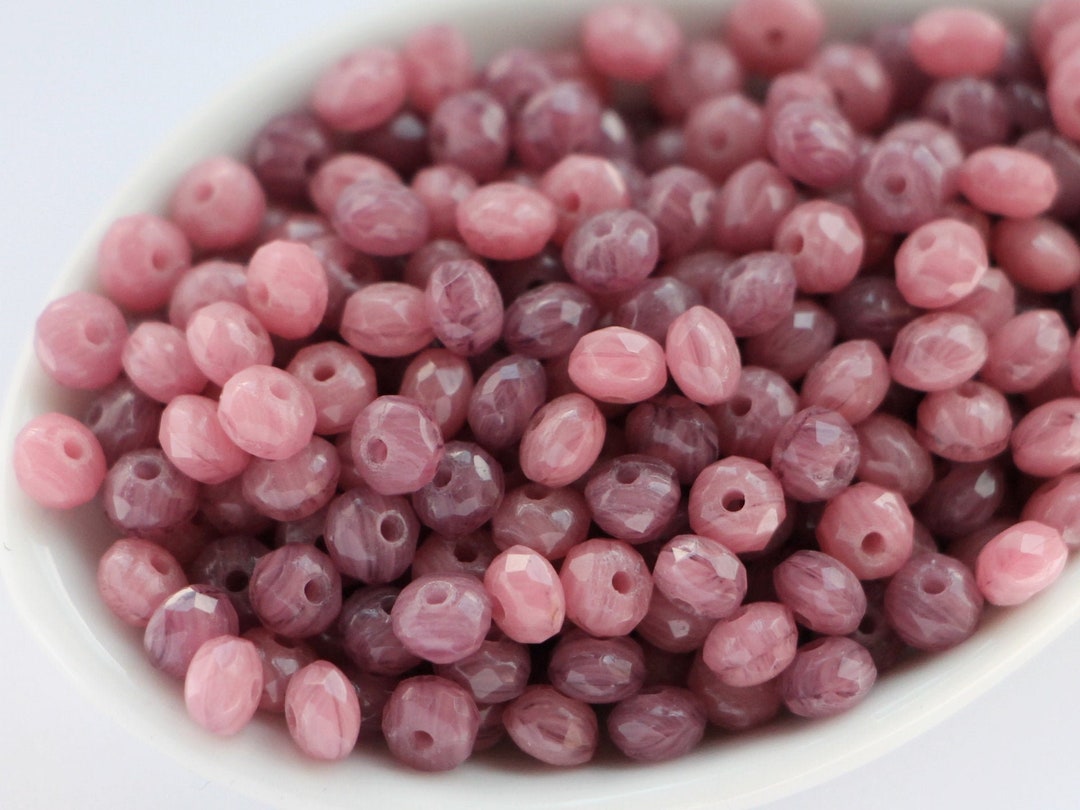 50pcs 3x5mm Mix Pink Rondelle Beads Czech Fire Polished Beads 5x3mm ...