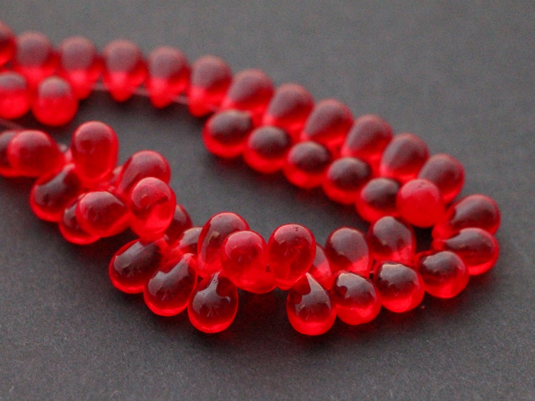 25pcs Siam Ruby Red Czech Glass Drop Beads 6x9mm Teardrop Drops ...